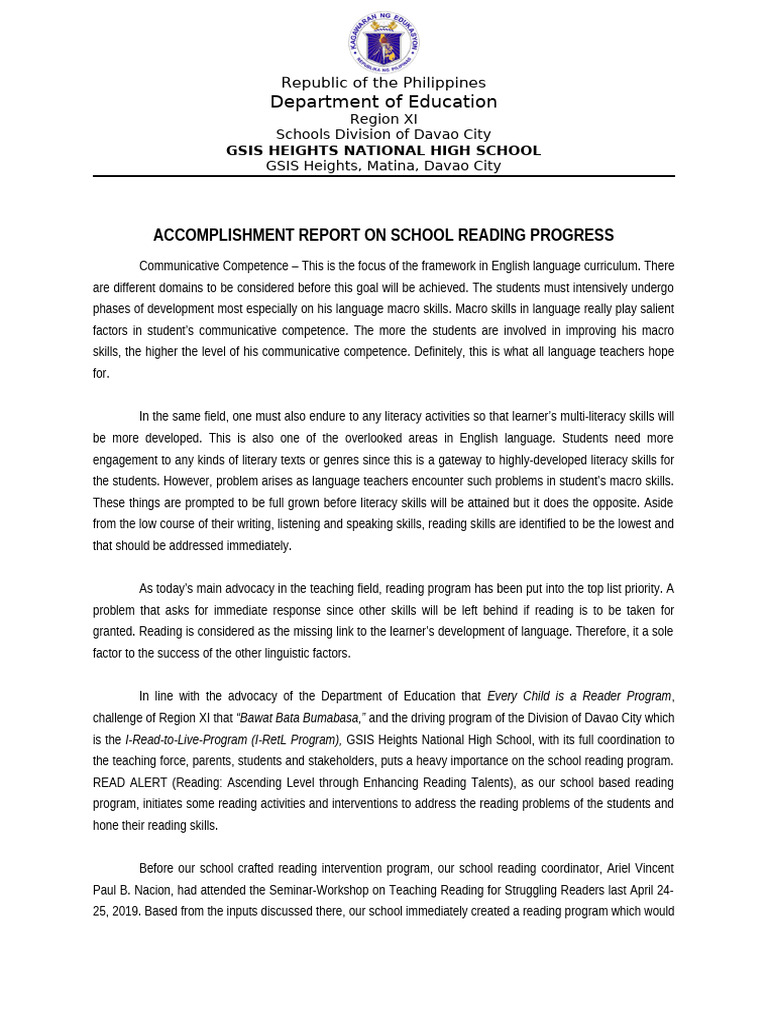 Accomplishment-Report-School-Reading-Progress | PDF