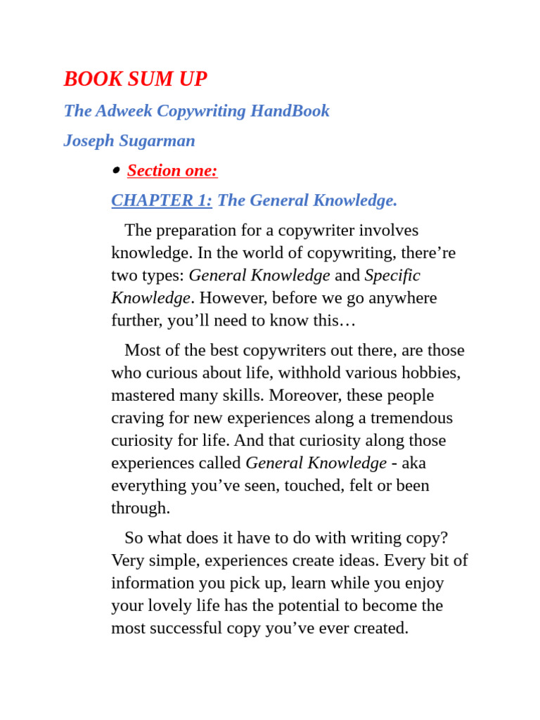 The Adweek Copywriting Handbook Sum Up | PDF
