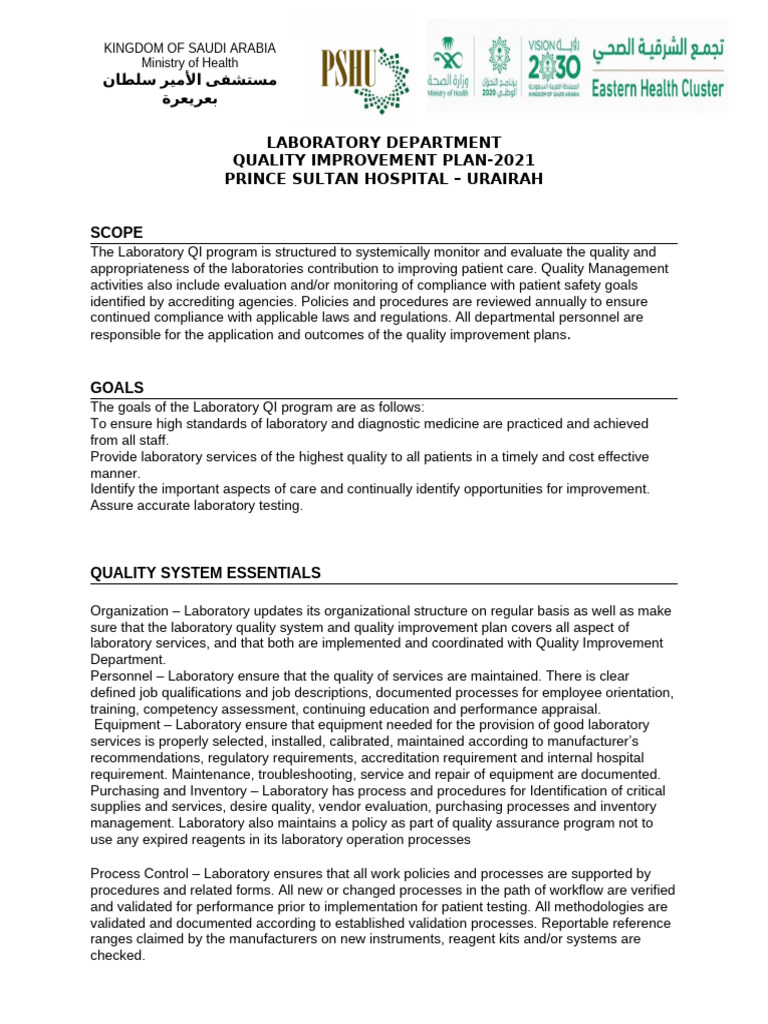 Lab Quality Improvement Plan | PDF