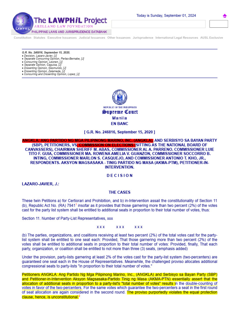 Angkla Vs Comelec-G.R. No. 246816 | PDF