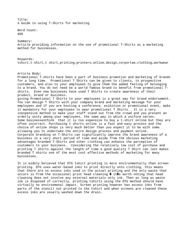 A Guide To Using T-Shirts For Marketing | PDF | T Shirt | Brand