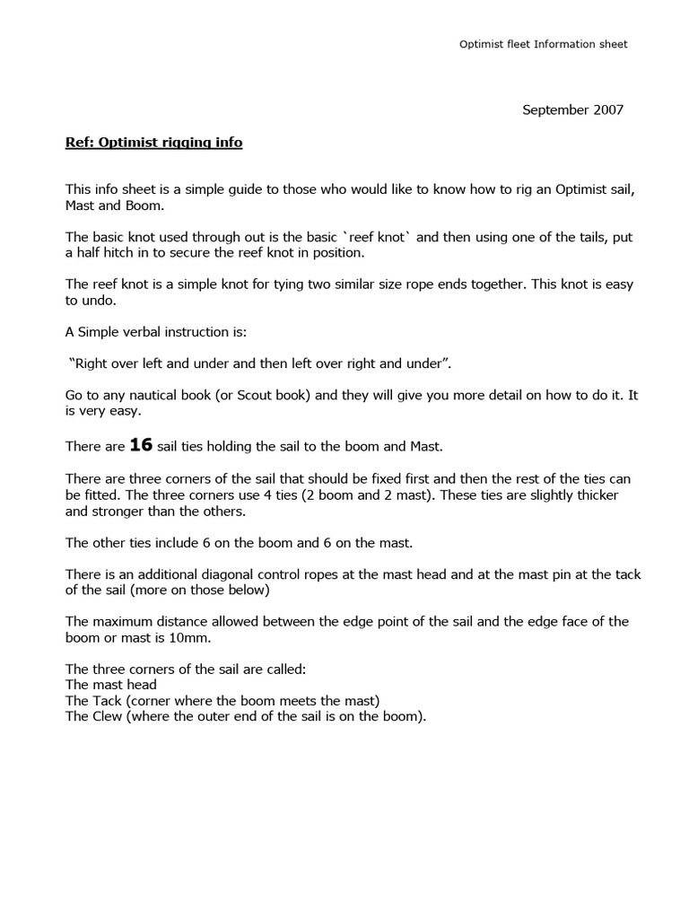Optimist Sail Setup 07 | PDF