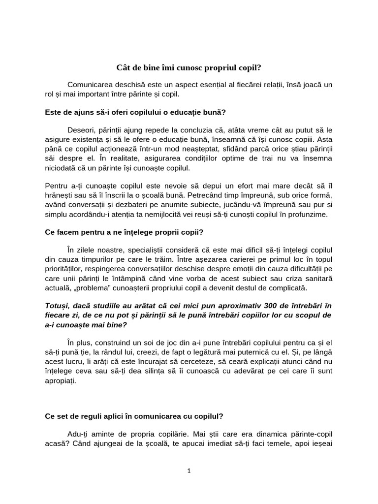 Cat de Bine Imi Cunosc Copilul | PDF