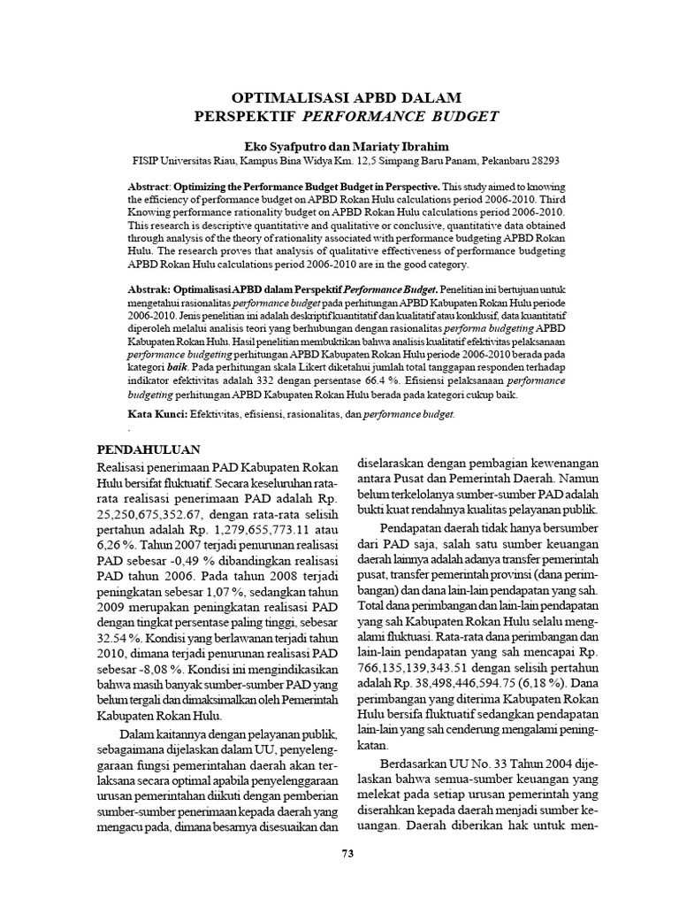 Optimalisasi APBD Dalam Perspektif Performance Budget | PDF