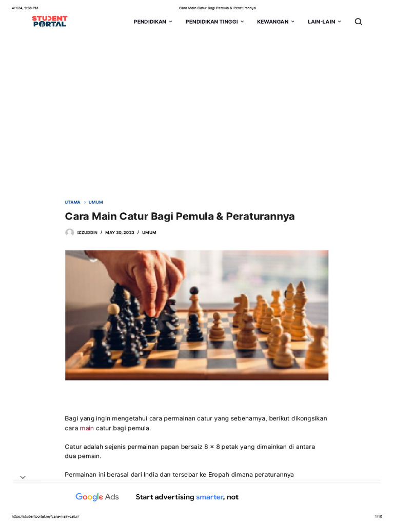 Cara Main Catur Bagi Pemula & Peraturannya | PDF