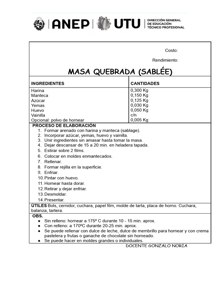 MASA SABLÉ DULCE.docx | PDF