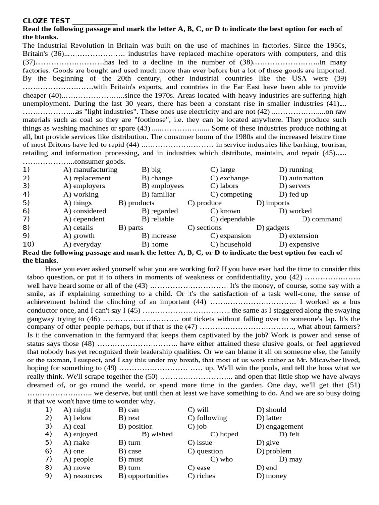 Cloze Test 9 | PDF