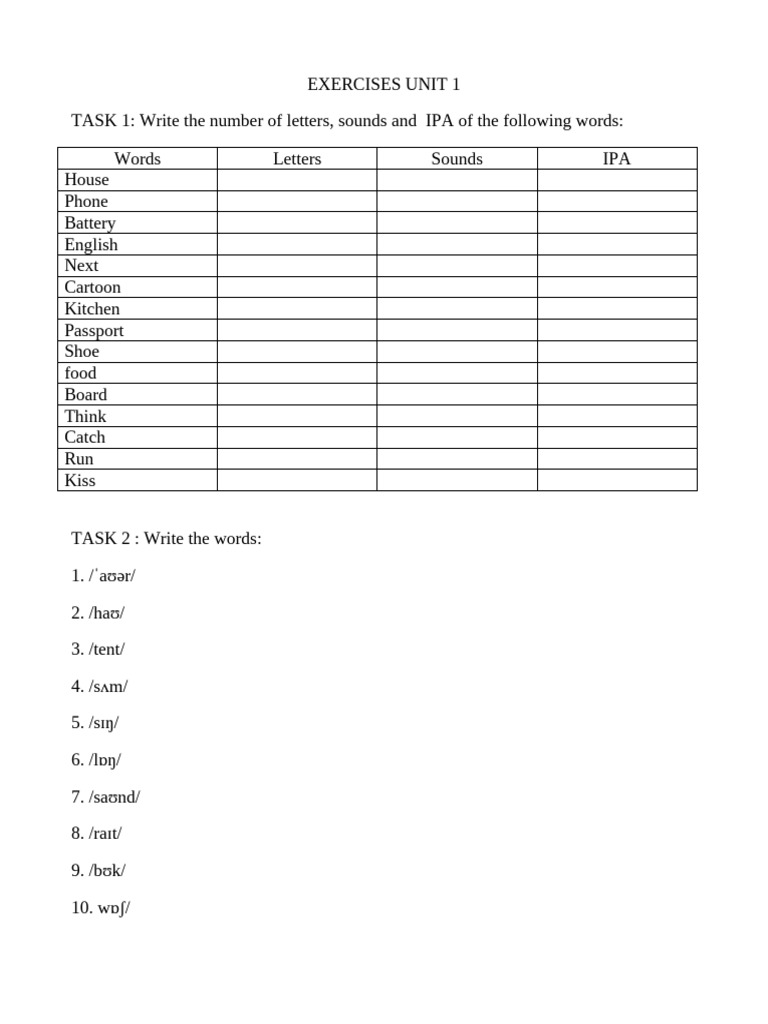 Exercises Unit 1 | PDF