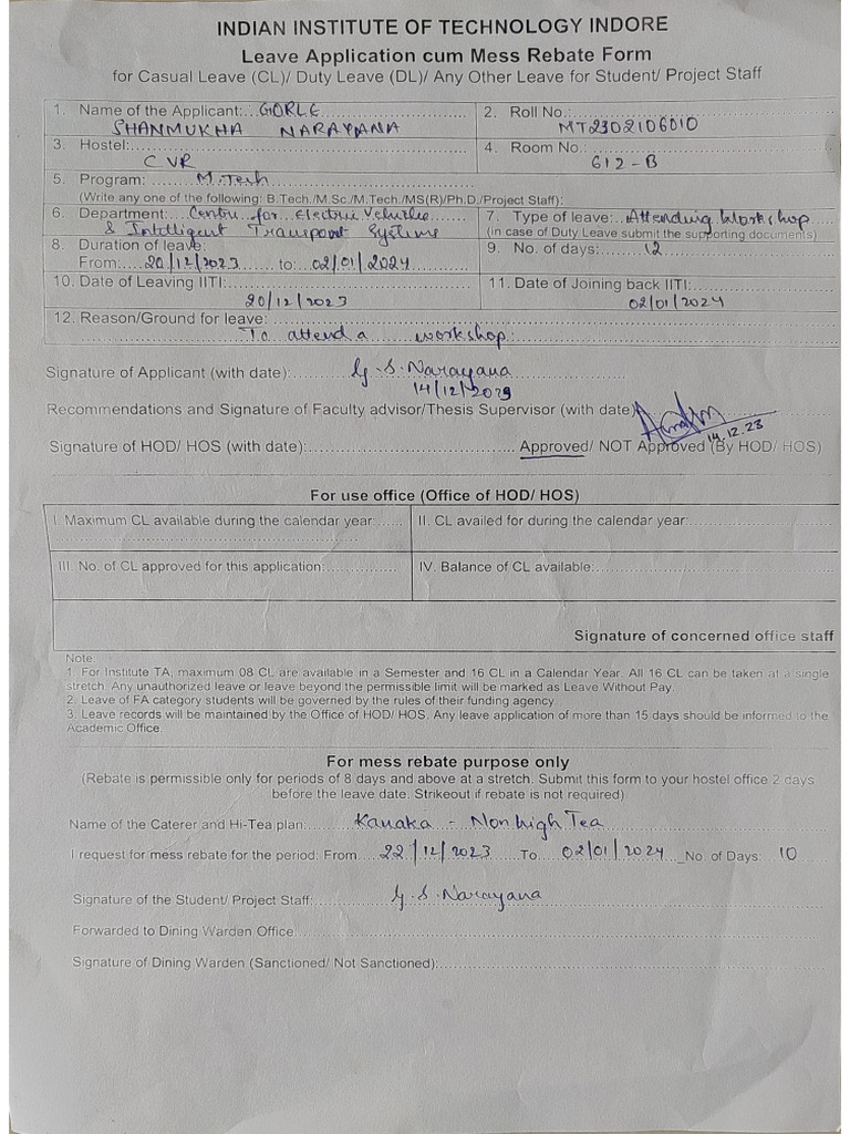 Mess Rebate Form | PDF