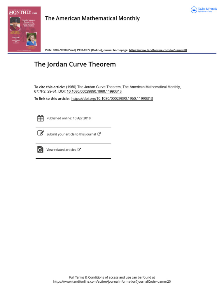 The Jordan Curve Theorem, The American Mathematical Monthly, 67-7P2, 29 ...