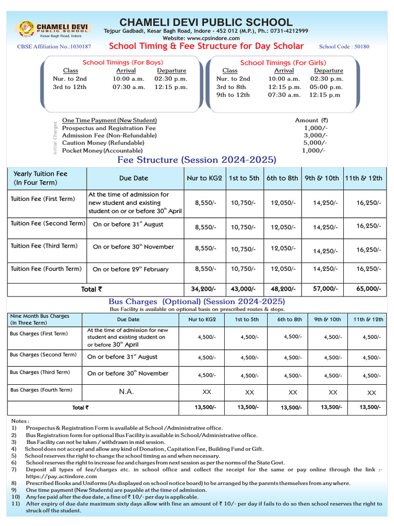 CPS Fees Structure 23 24 | PDF