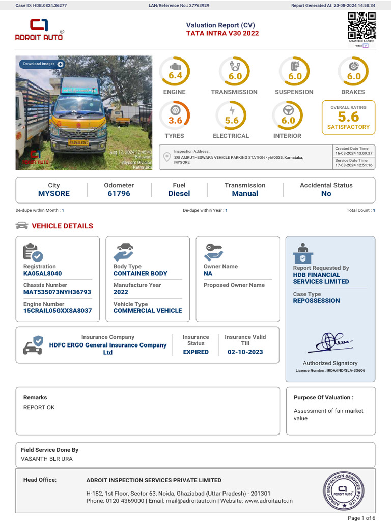 Mysore 61796 Diesel Manual No: Vehicle Details | PDF