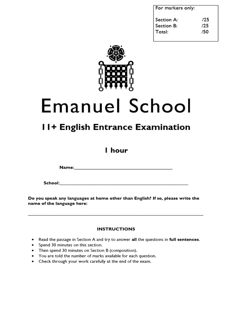 EMANUEL English-11-Paper-1 | PDF