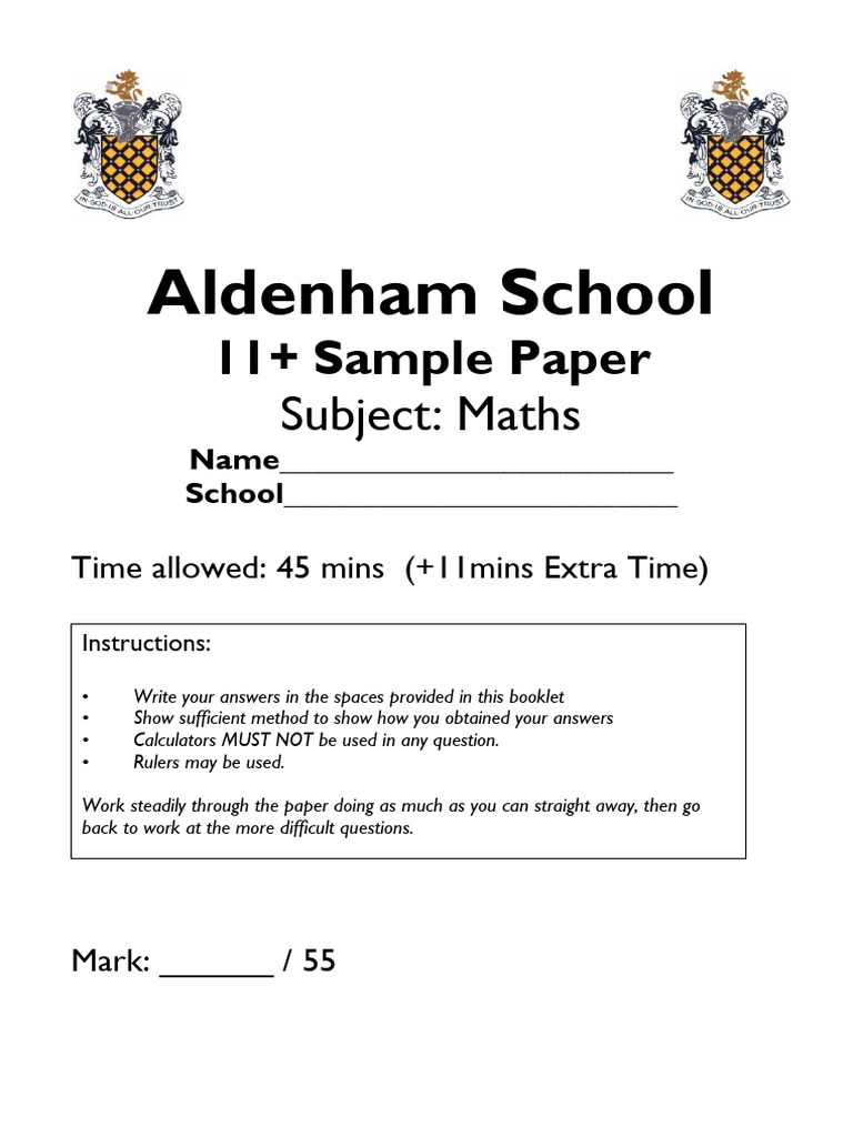 ALDENHAM 11-Maths-Sample-Paper | PDF