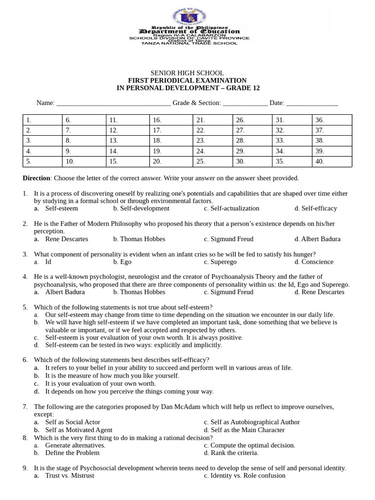 1stquarterexam Perdev | PDF