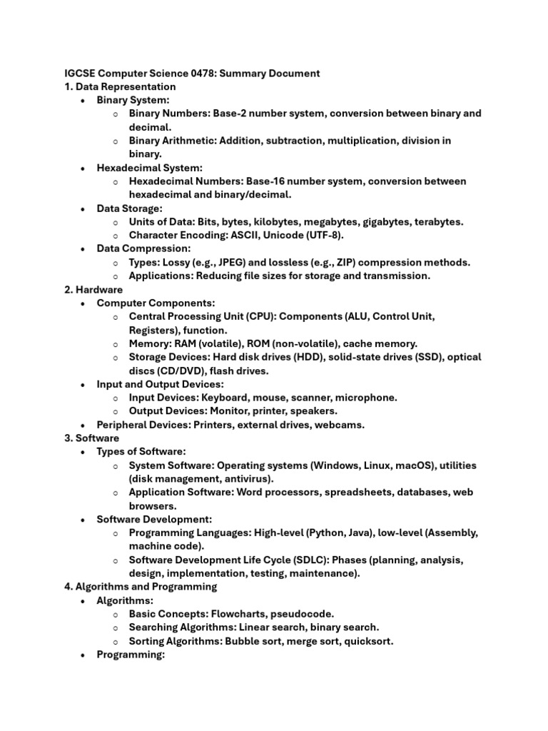IGCSE Computer 0478 - Summary | PDF