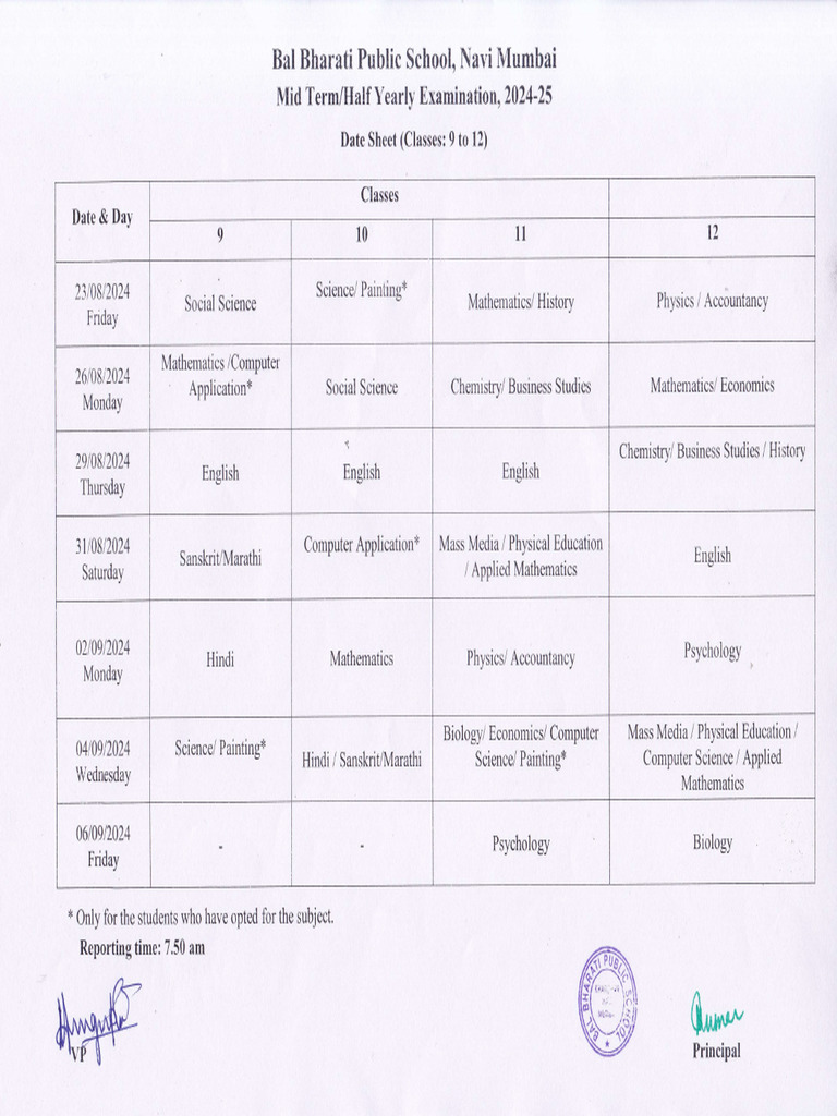 Date Sheet Class 9 To 12 | PDF