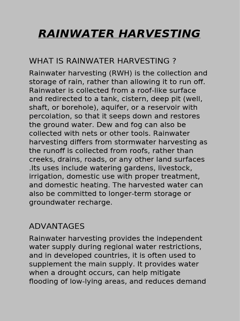 Rainwater Harvesting | PDF