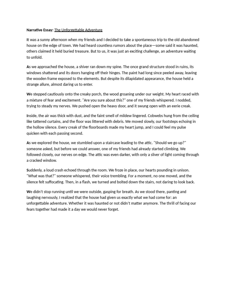 Narrative Essay The Unforgetteble Adventure | PDF