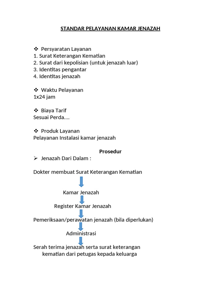Standar Pelayanan Kamar Jenazah | PDF
