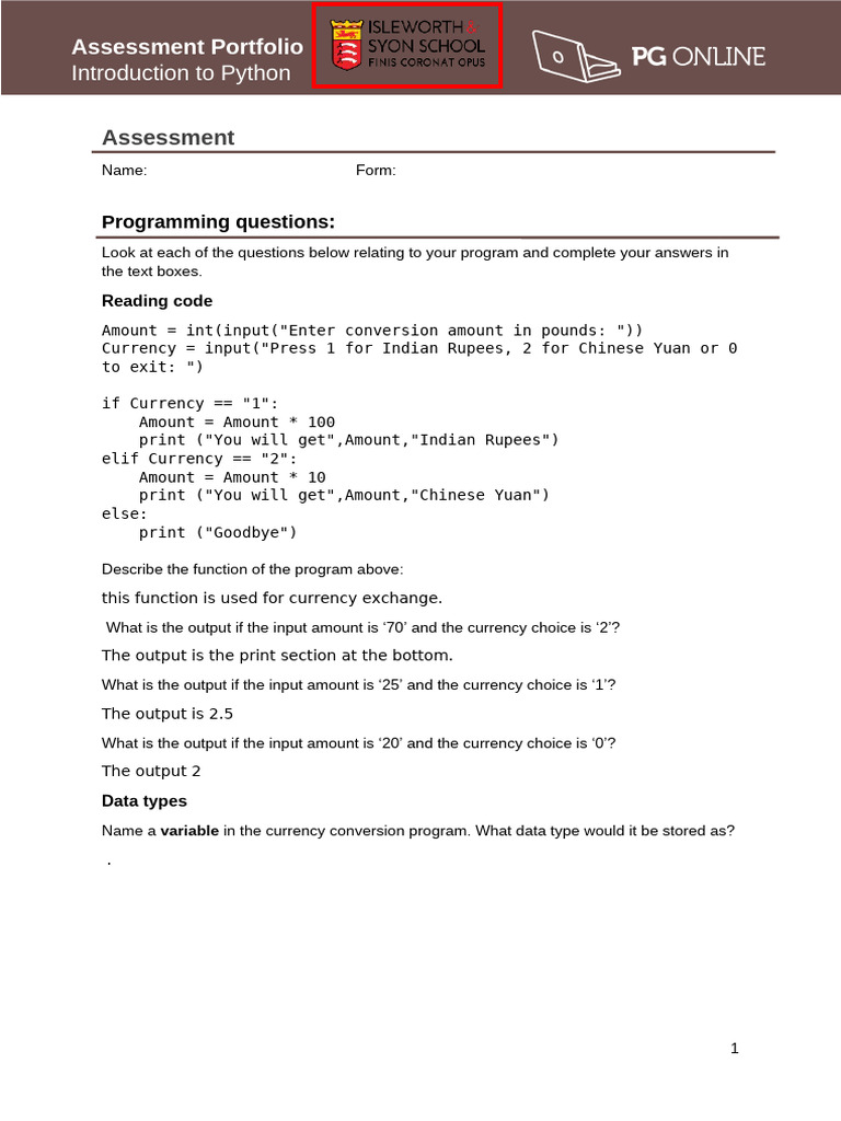 Python Assessment Portfolio | PDF