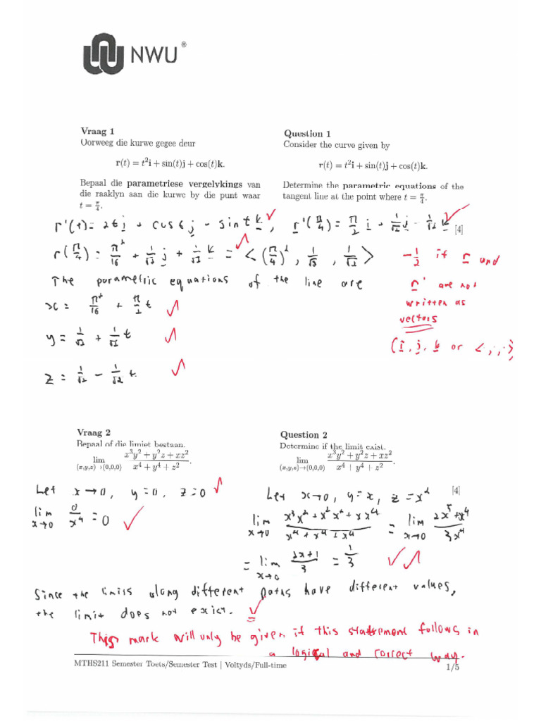 MTHS211 Sem Test Memo 2022 | PDF
