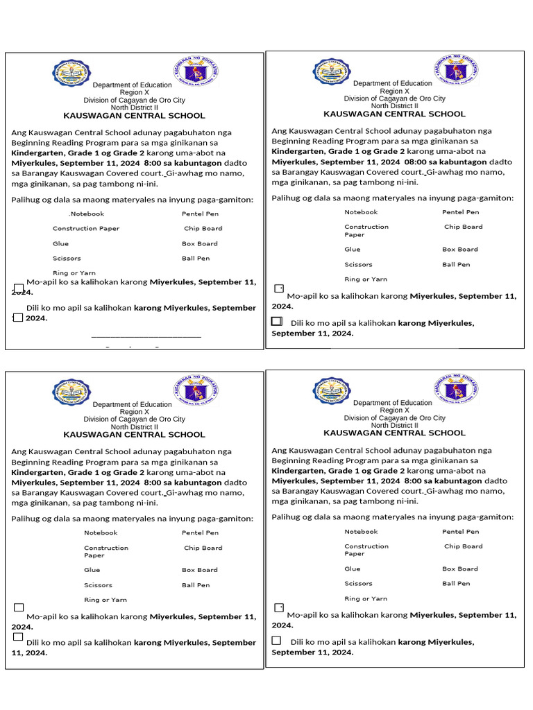Beginning Reading Parents Information Slip | PDF