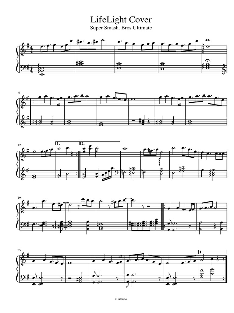 Super Smash Bros Ultimate LifeLight Easy Piano Cover | PDF