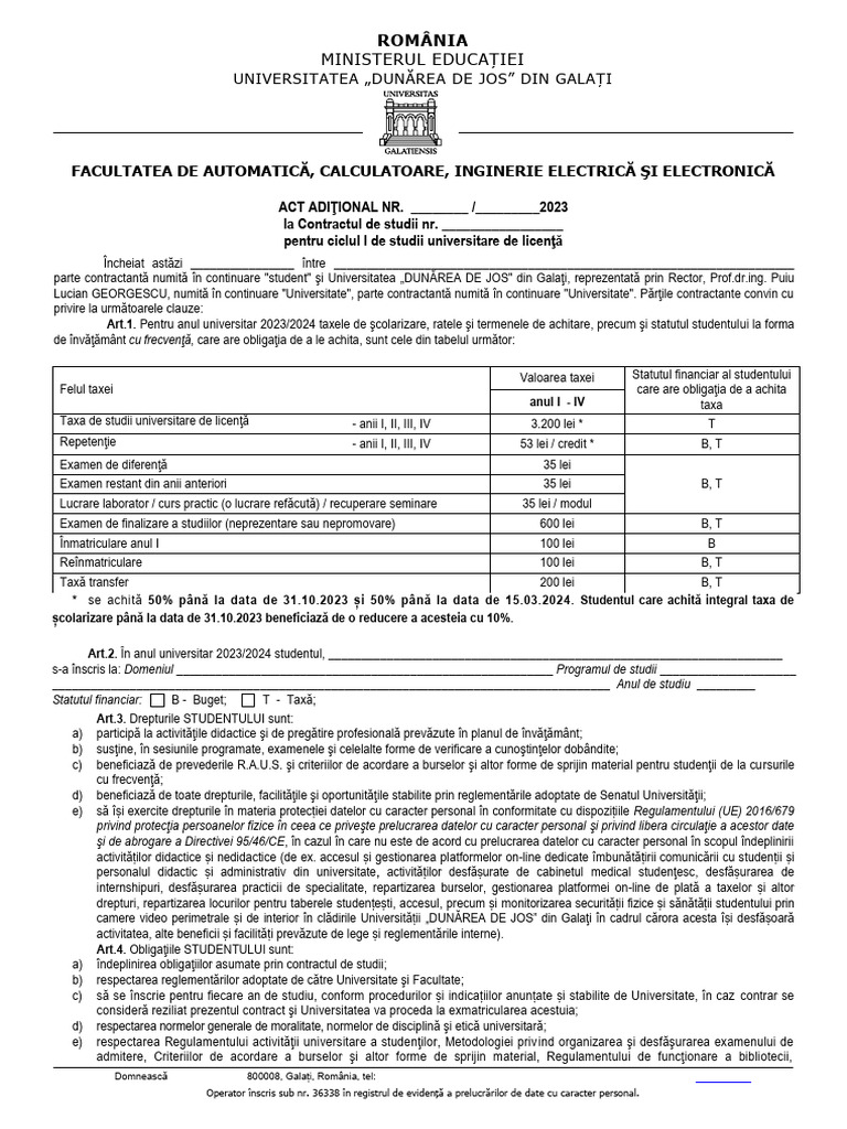 Act Aditional ACIEE Anii II IV Licenta 2023 | PDF