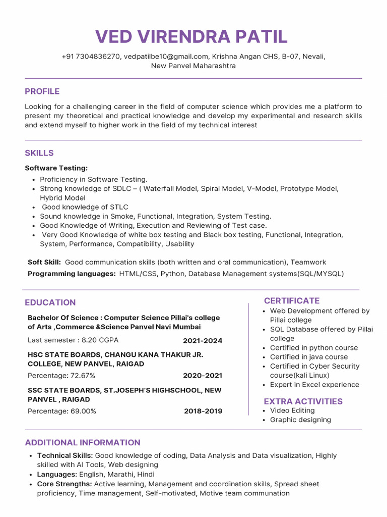 Ved Patil Cv(Resume)1 | PDF
