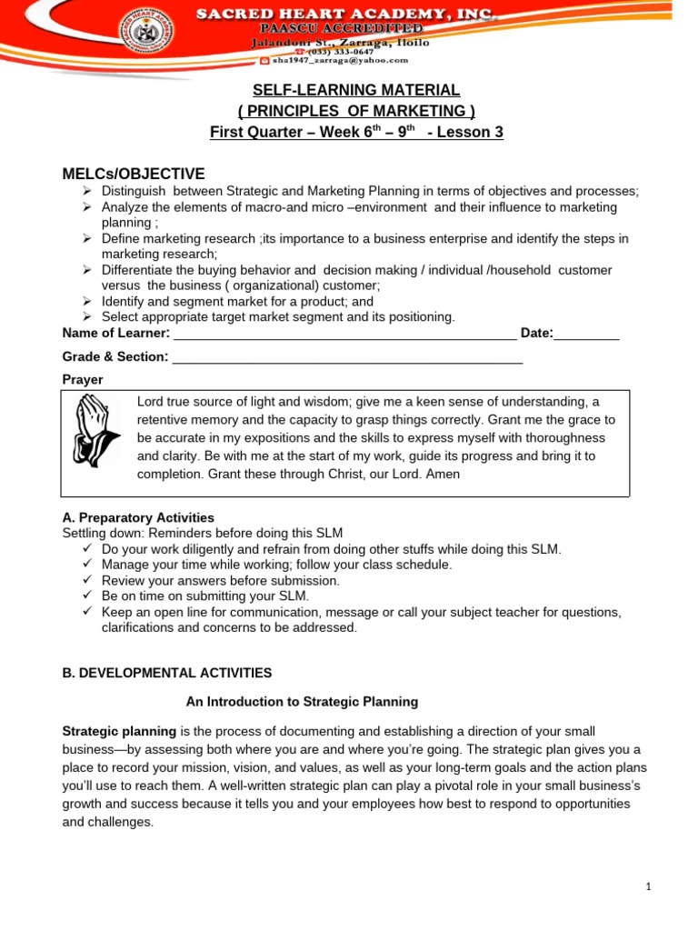 DEFENSOR - MODULE - PRINCIPLES OF MKTG 6th-9th WK | PDF
