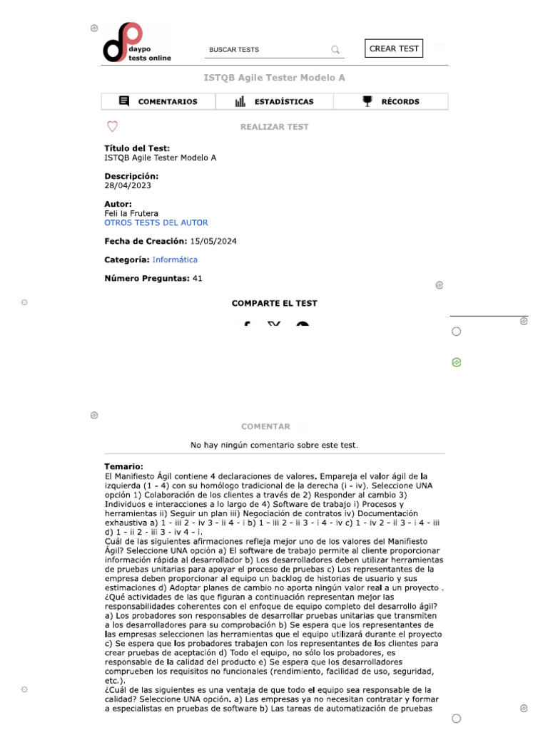 Quiz ISTQB Agile Tester Model A | PDF