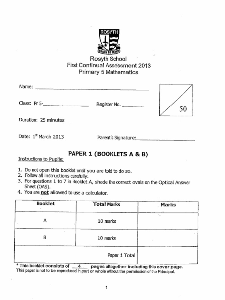 P5 Maths CA1 2013 Rosyth | PDF