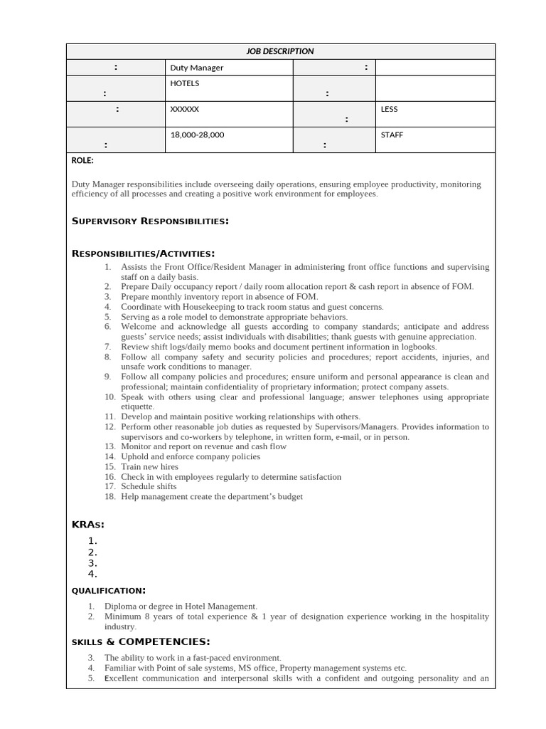 Duty Manager | PDF