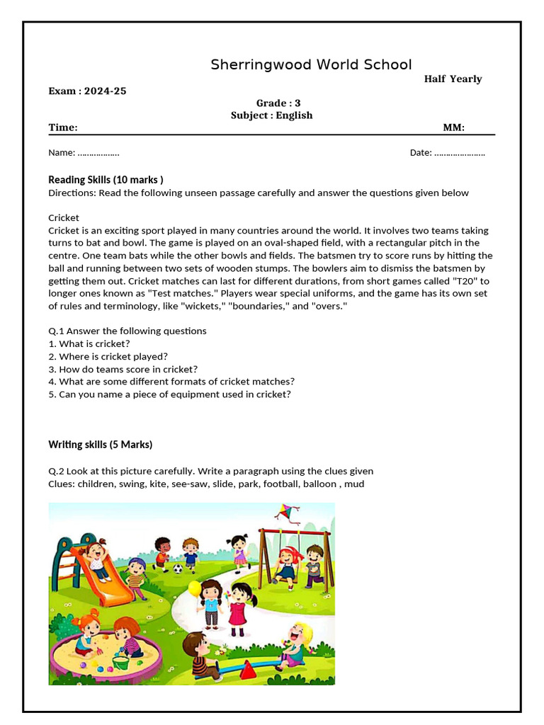 HY English Grade 3 Paper | PDF