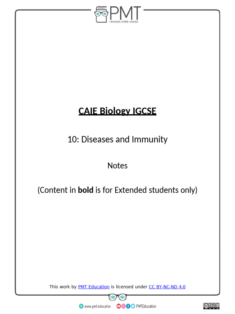IGCSE Diseases and Immunity Notes | PDF | Immune System | Self-Improvement