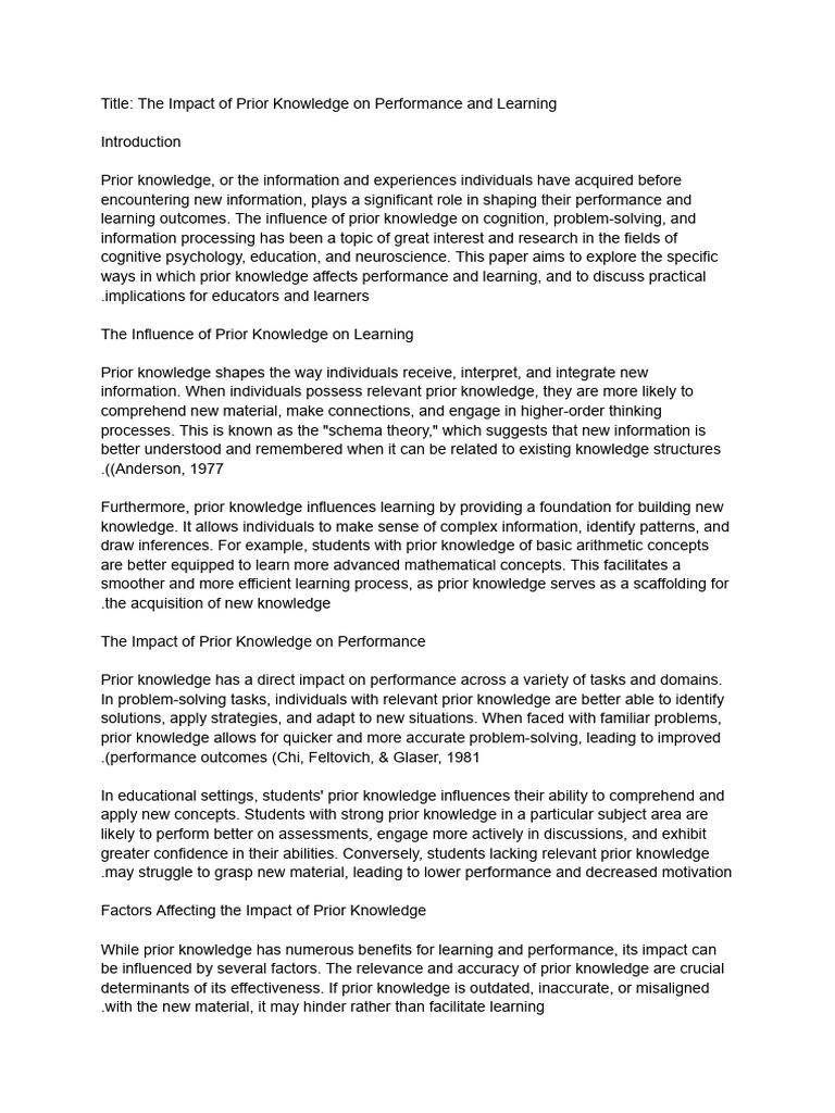 Title - The Impact of Prior Knowledge On Performance and Learning-1 ...