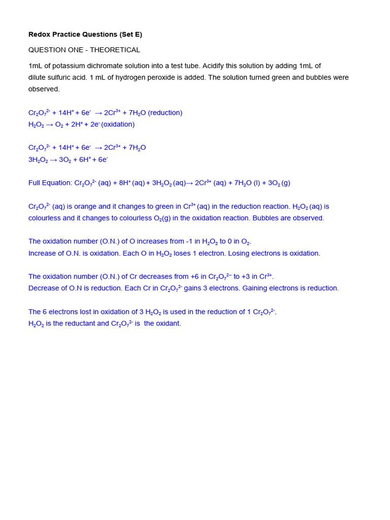 (ANS) Redox Practice E | PDF