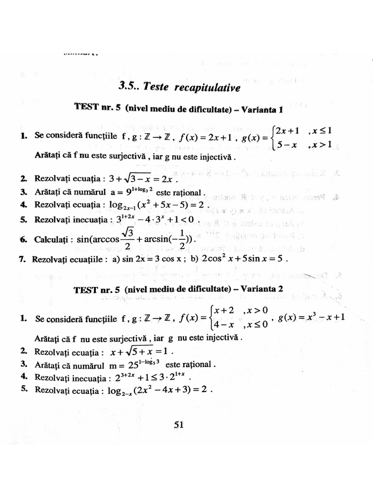 Recapitulare Clasa A 10a | PDF