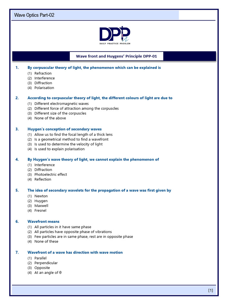 Wave Optics DPP | PDF
