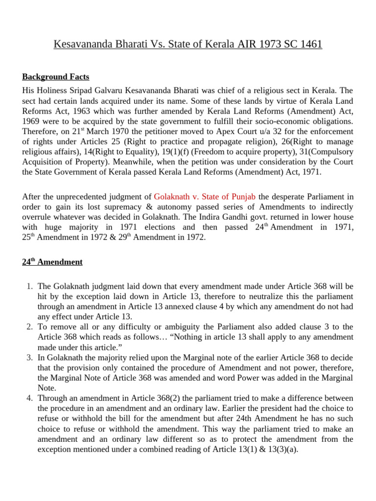 Kesavananda Bharati Case | PDF