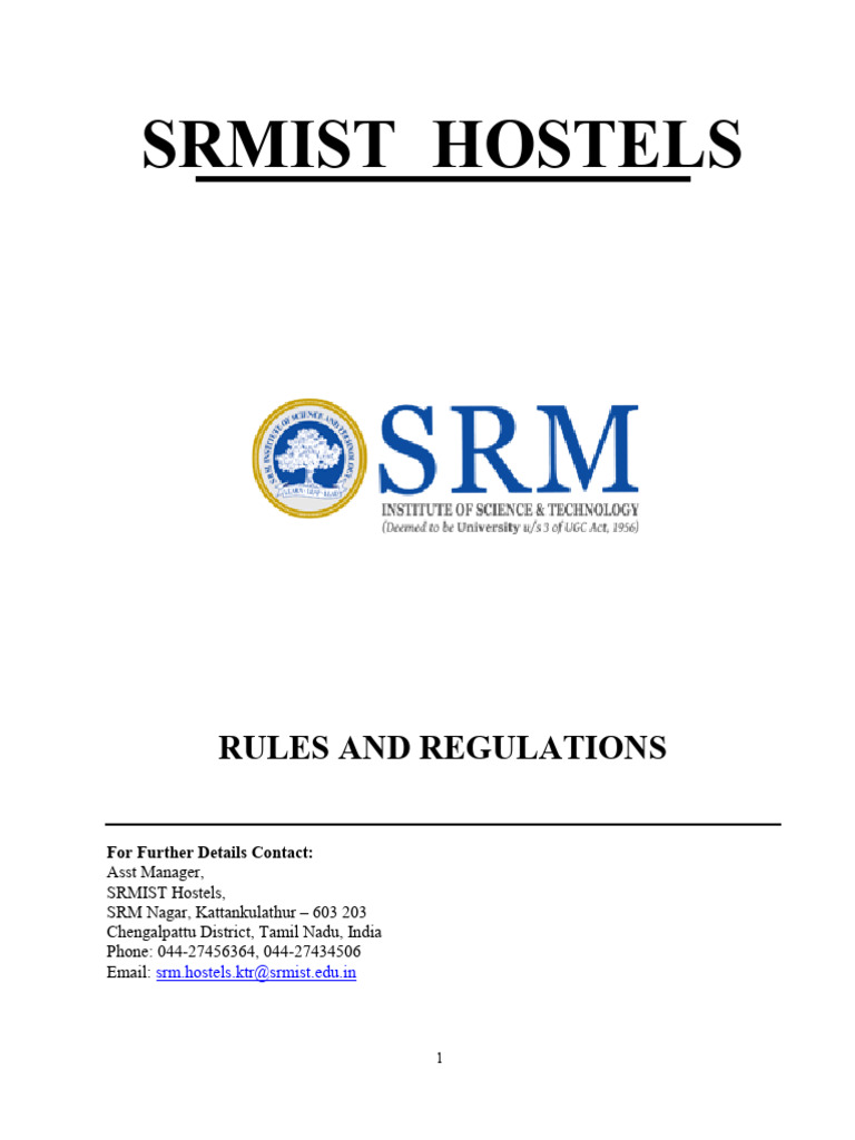 SRM Hostel Rules 2020 | PDF