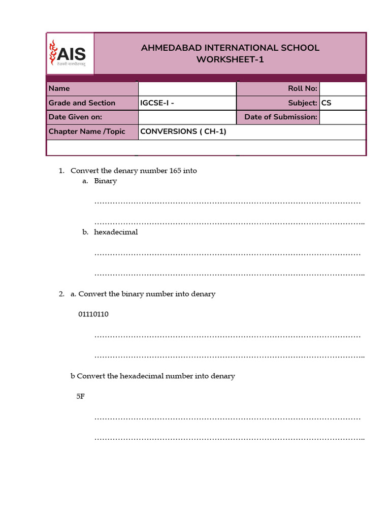 CH 1 CH 1 - Worksheet 1 | PDF
