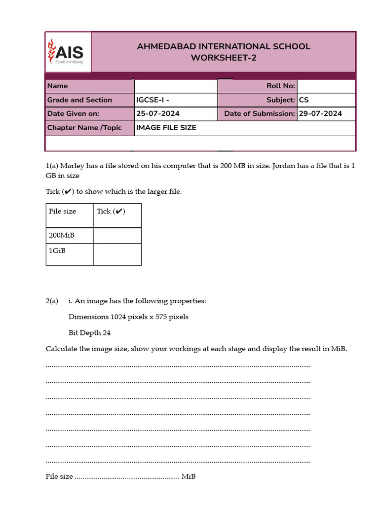 AIS - 2024-25 - IG-I - Worksheet-2 - Image File | PDF