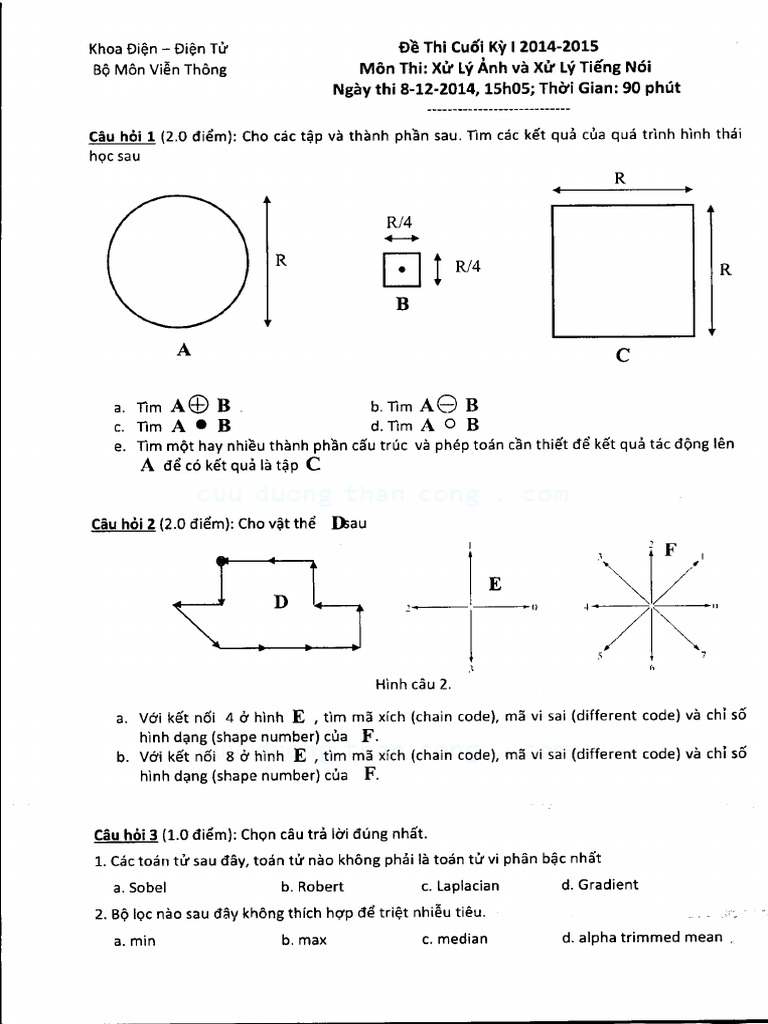 2 de Thi Xu Ly Anh Va Xu Li Tieng Noi Co Loi Giai 1 Vieclamvui | PDF
