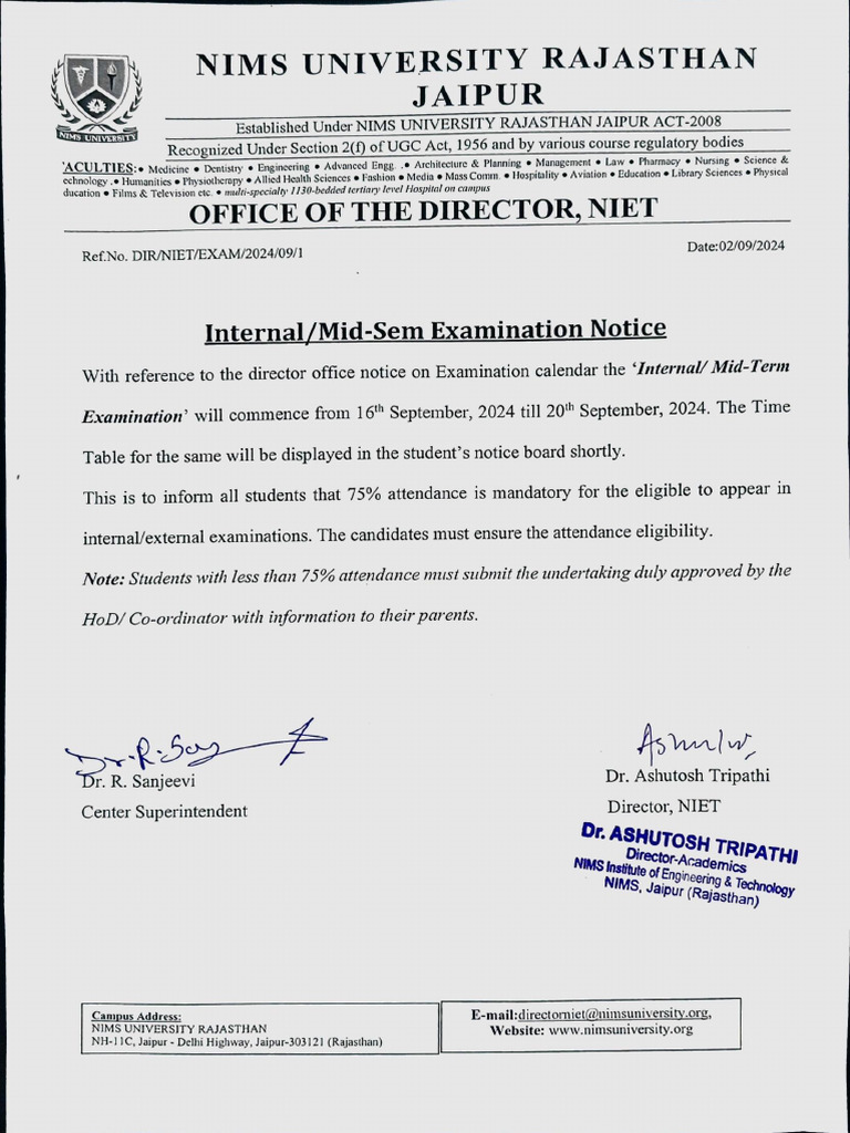 Internal & Mid-Sem Examination Notice | PDF