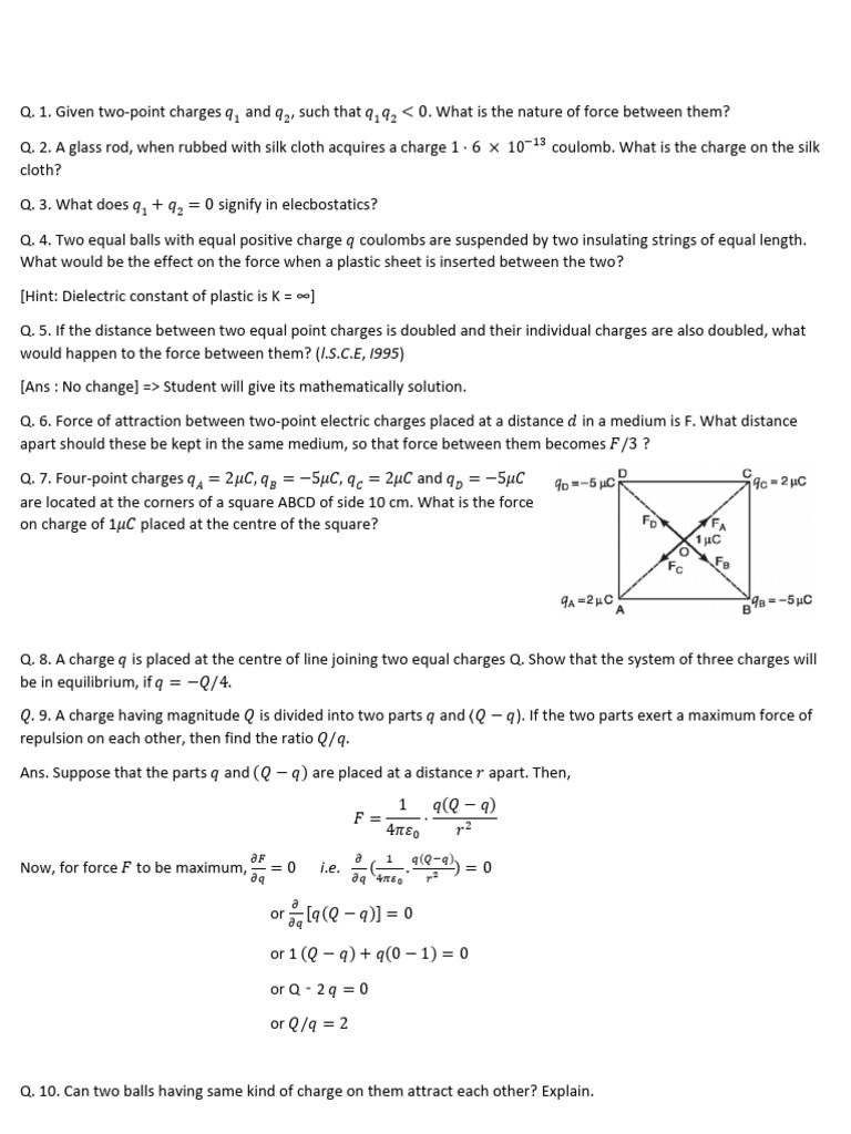 Physics Xii Ch1 Extra Questions | PDF