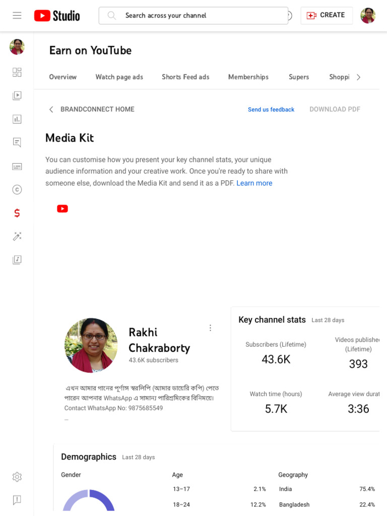 Earn on YouTube - YouTube Studio Media Kit | PDF