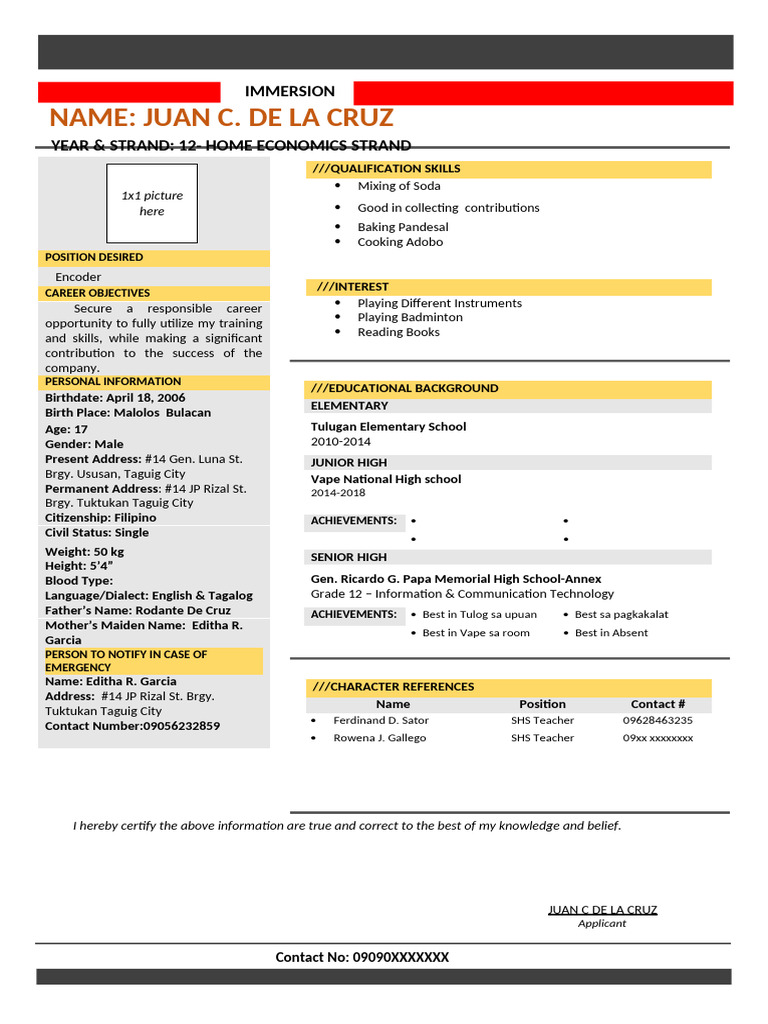 Immersion Resume HE | PDF