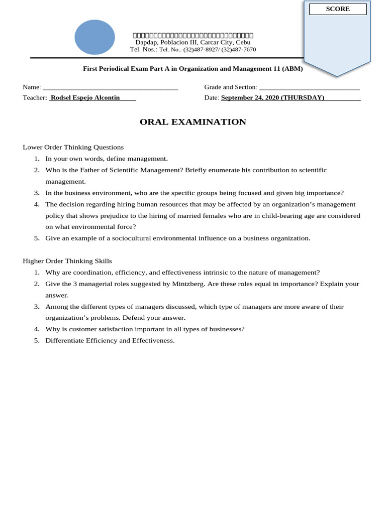 Oral Examination | PDF